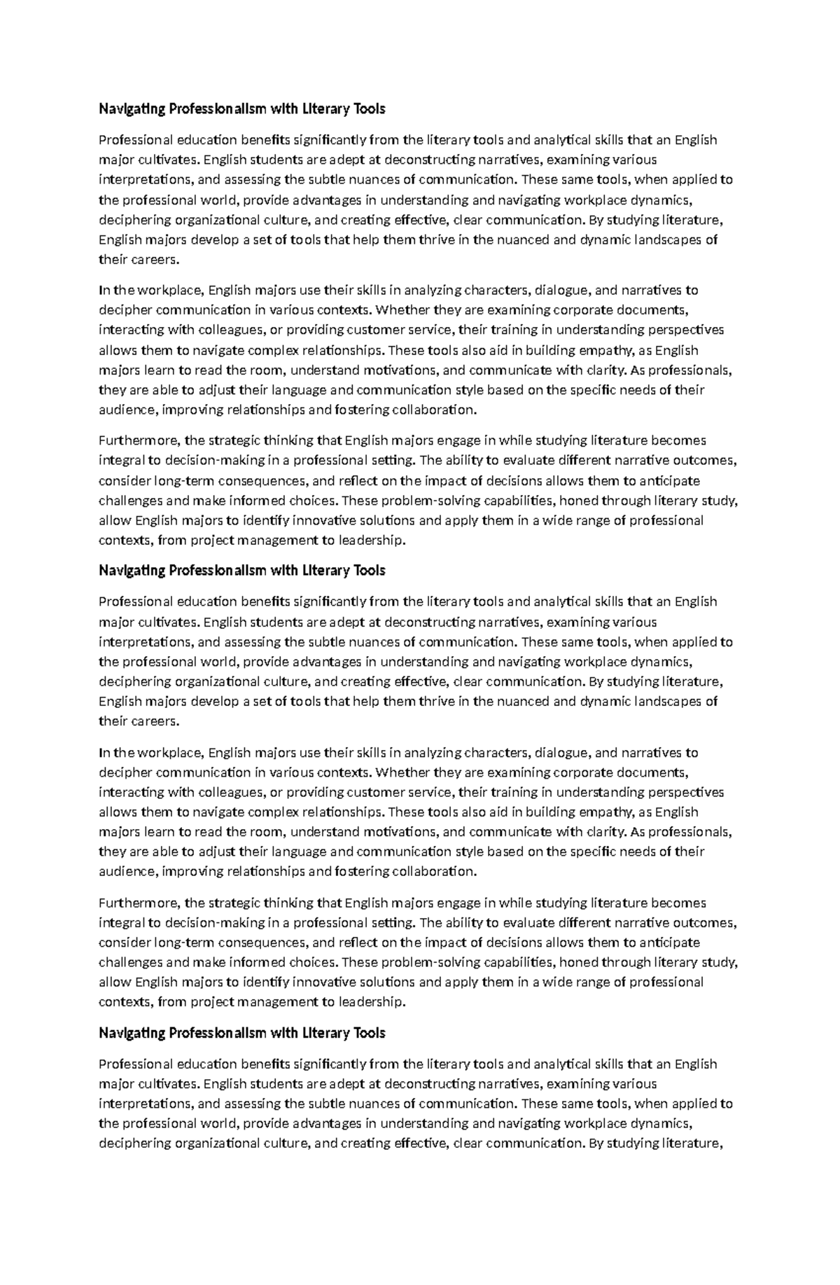 Navigating Professionalism with Literary Tools - Navigating ...