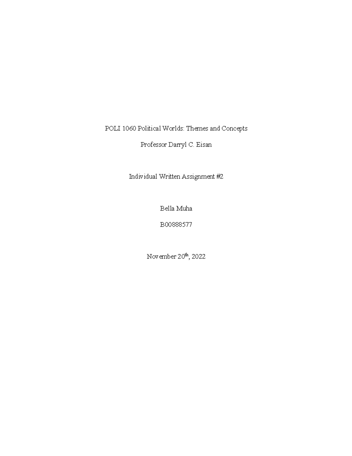 Politics-Assignment #2 - POLI 1060 Political Worlds: Themes and ...