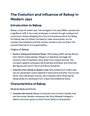 The Evolution of Jazz: Traditional, Bebop, and Cool Movements Analysis ...