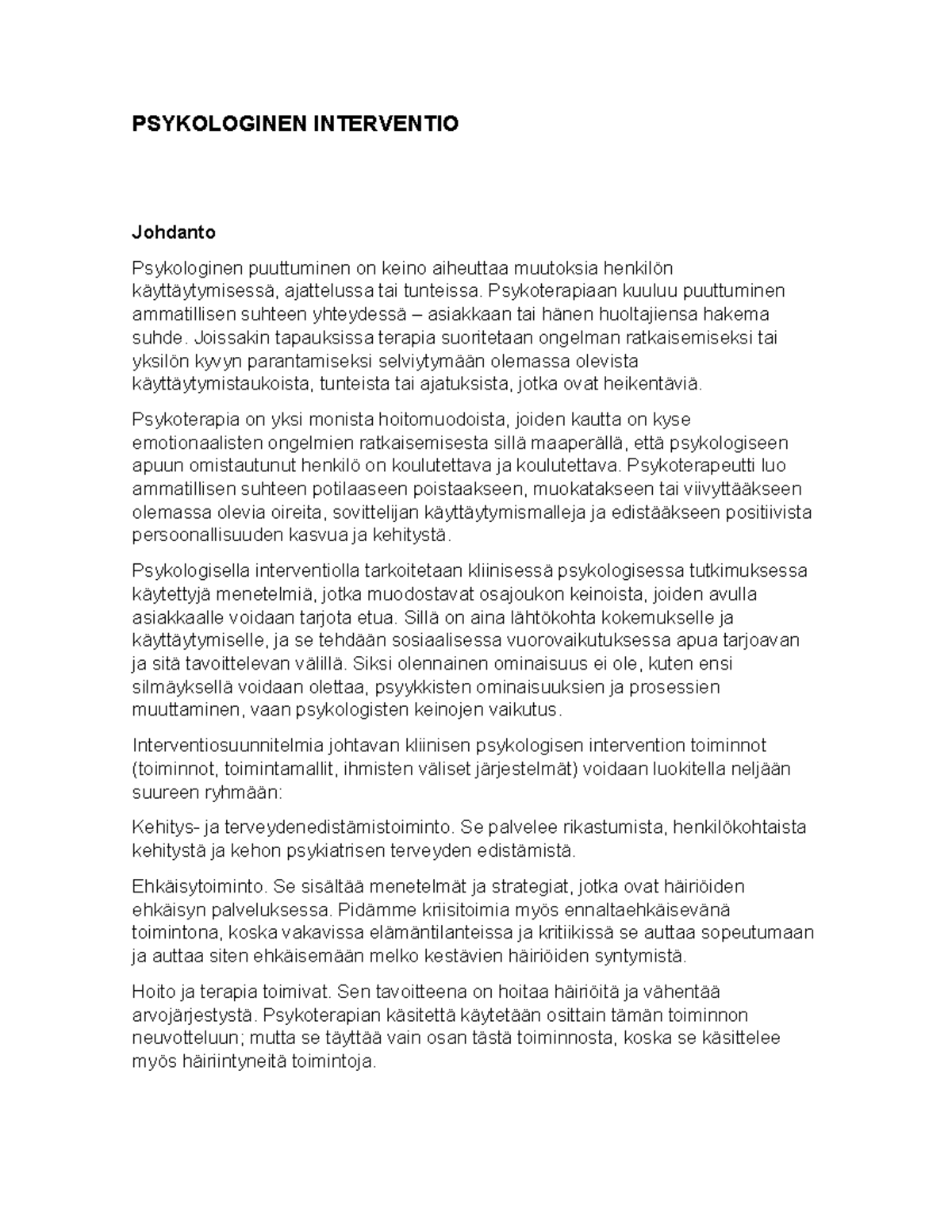 Psykologinen Interventio: Hoidon Periaatteet ja Menetelmät (KLI 123 ...