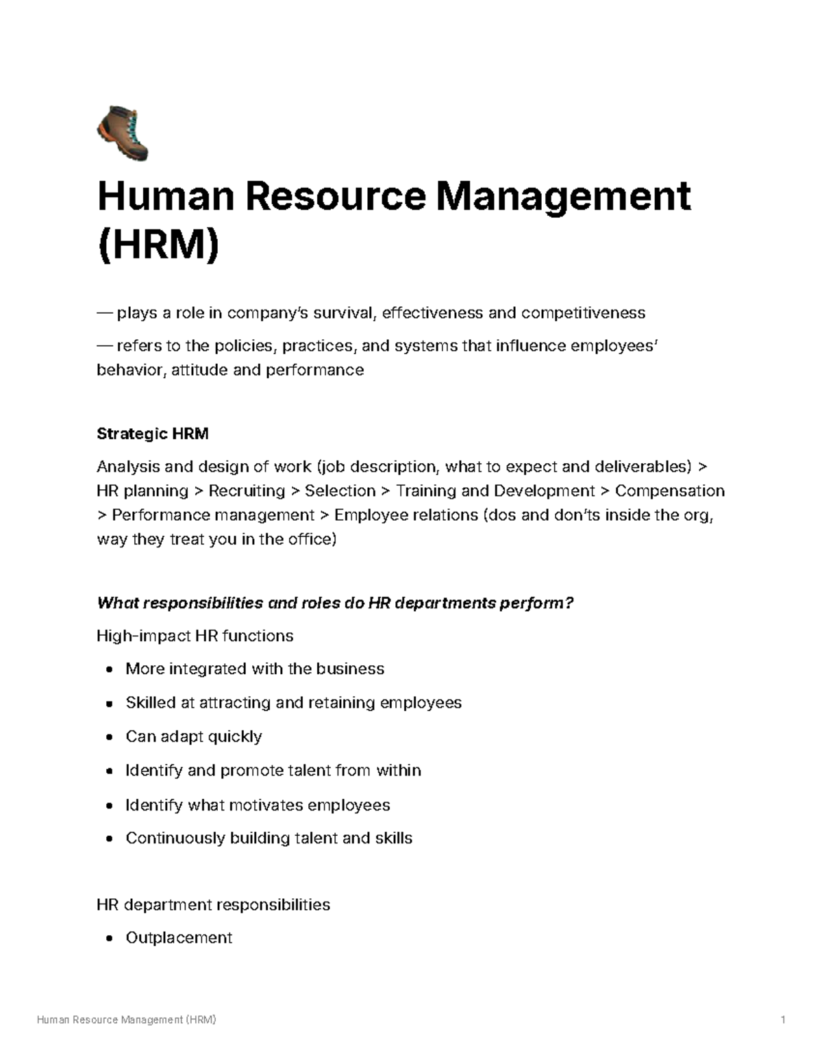Strategic HRM Overview and Responsibilities (HRM 101) - Studocu