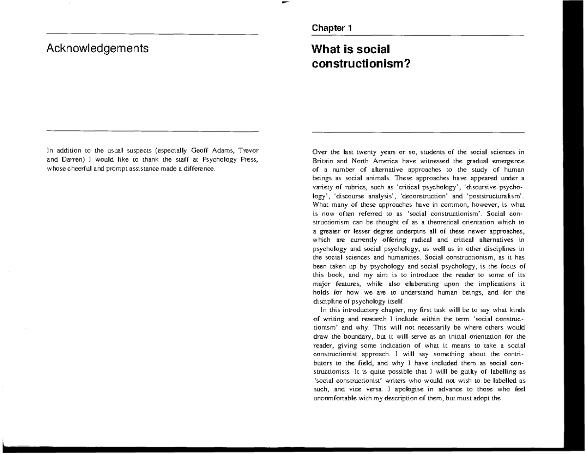PSY 101: Chapter 1 - Introduction to Social Constructionism - Studocu