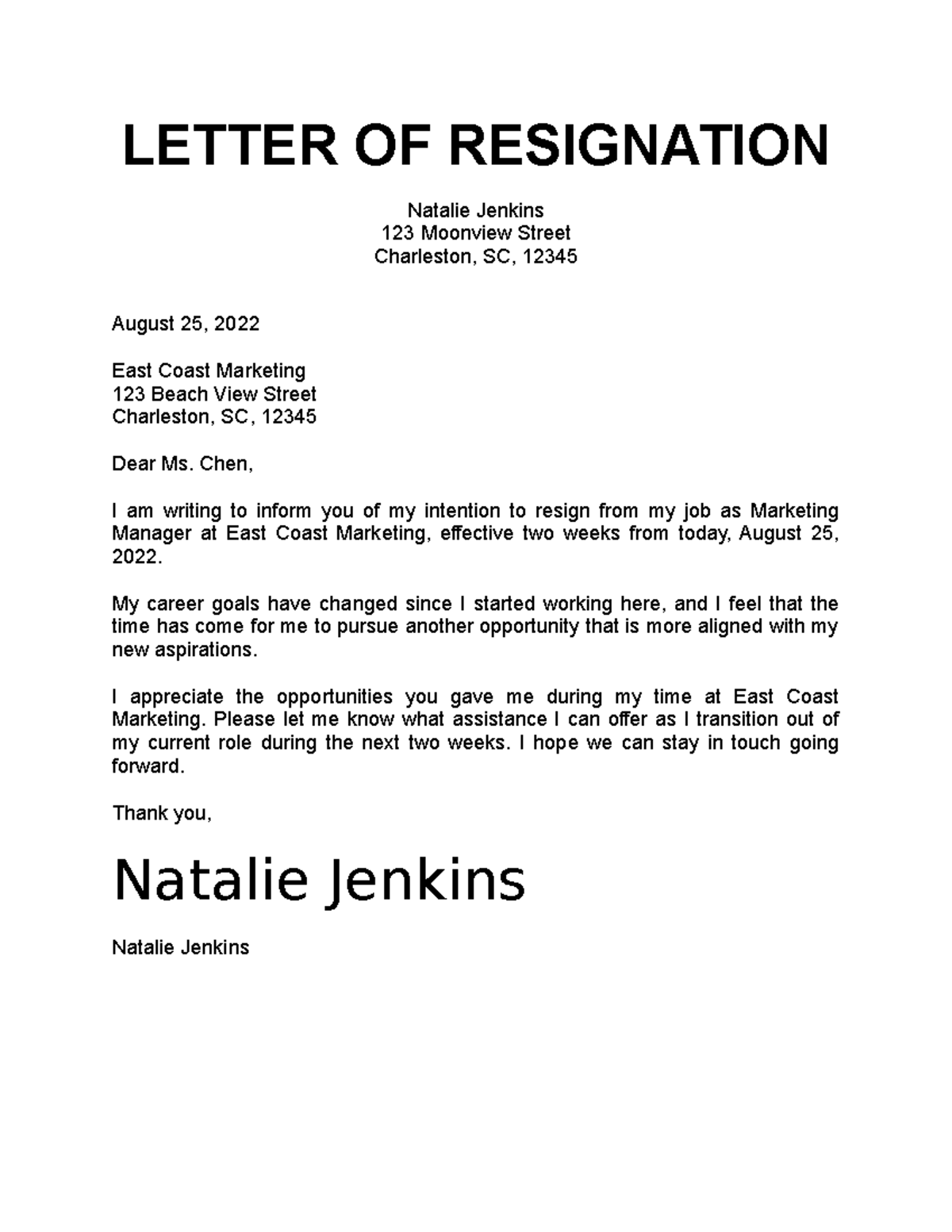 Resignation Letter Sample for Download (Job Resignation) - Studocu