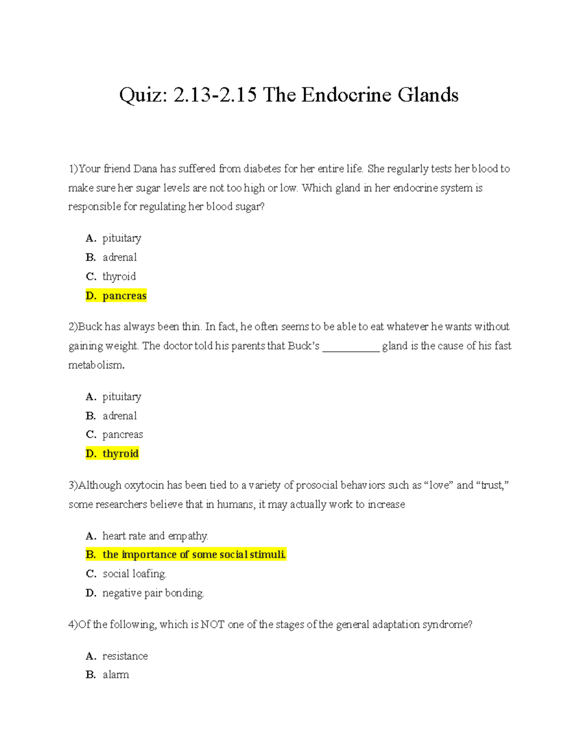Quiz 2.13-2.15: Insights on The Endocrine Glands - Studocu