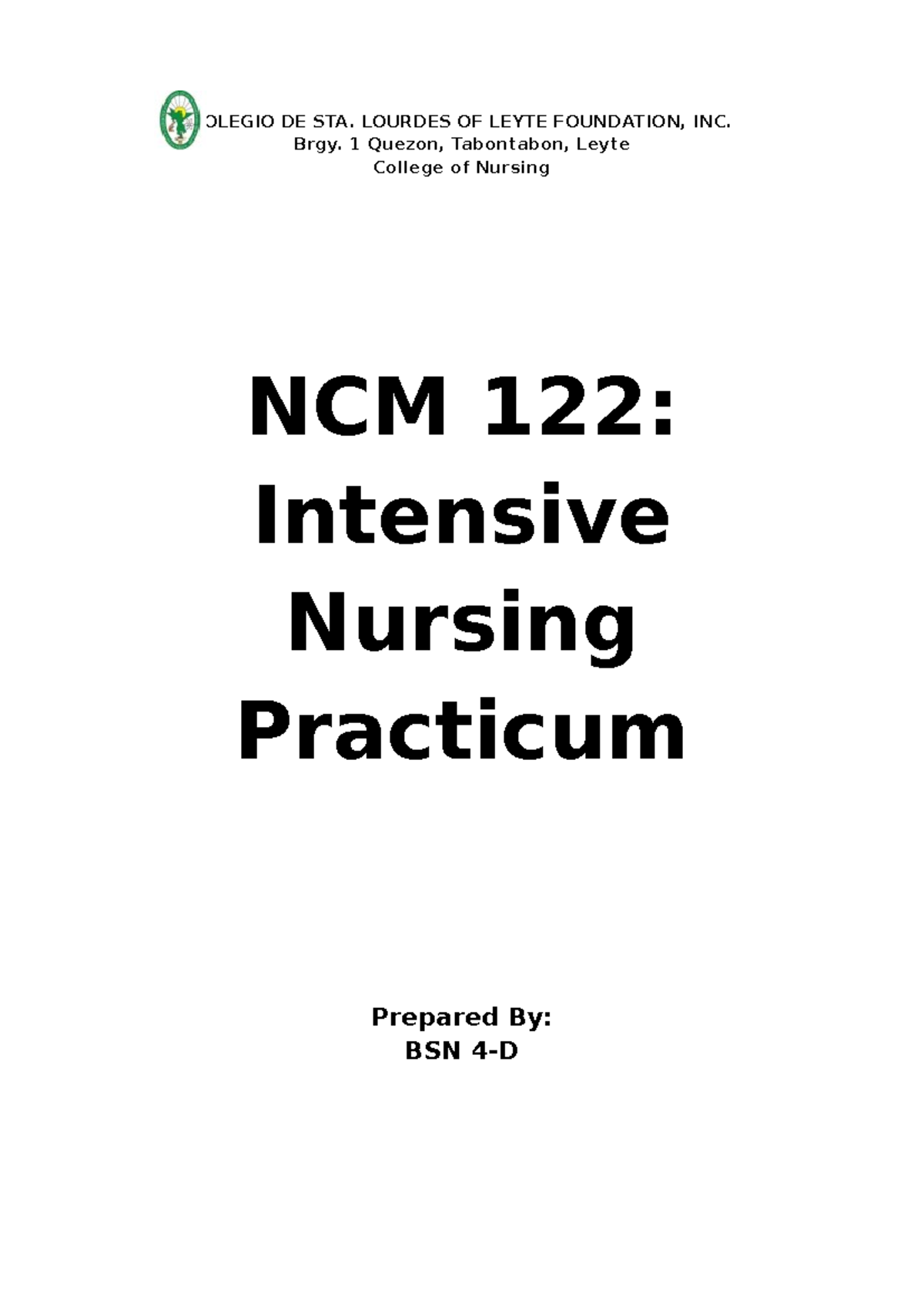 NCM 122: Intensive Nursing Practicum Budgetary Output & Activity Flow ...