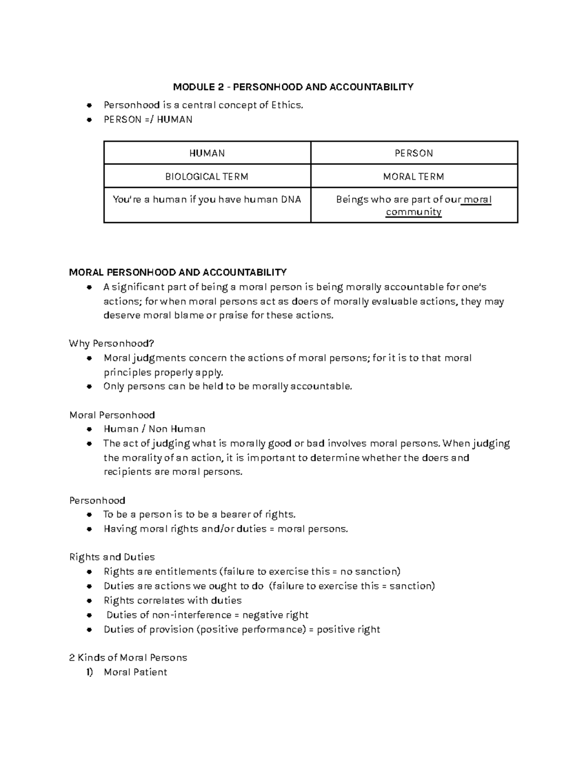 Module 2 - Exploring Personhood and Moral Accountability Concepts - Studocu