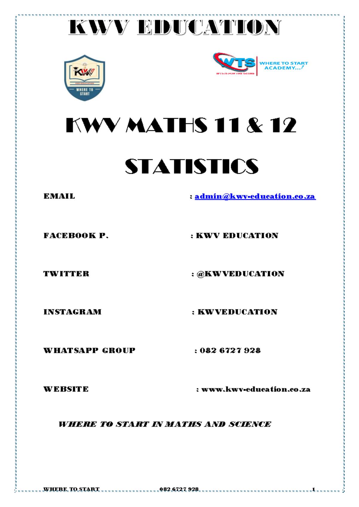 KWV MATHS 11 & 12: Comprehensive Stats Study Guide - Studocu