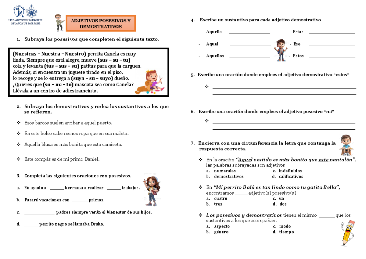 Tipos De Adjetivos Determinativos Demostrativos Y Posesivos Actividades ...