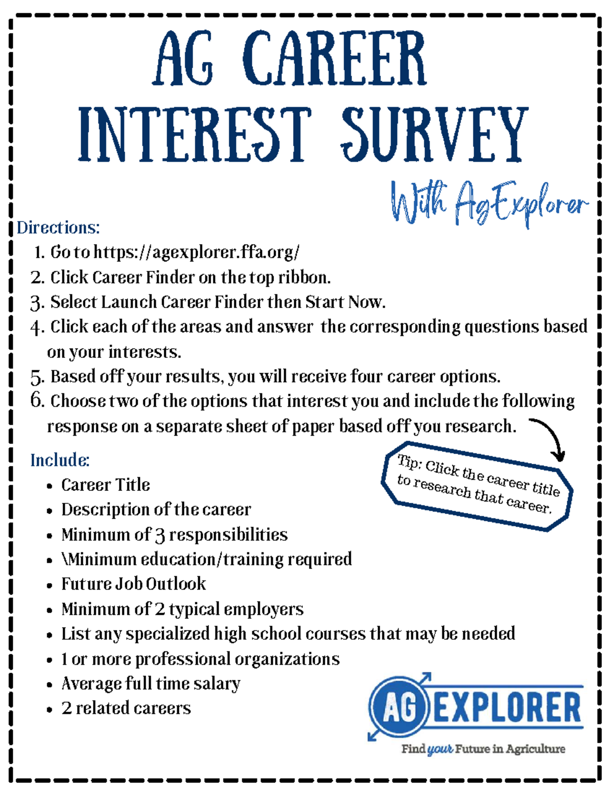 Ag Career Interest Survey Instructions and Research Guide - Studocu