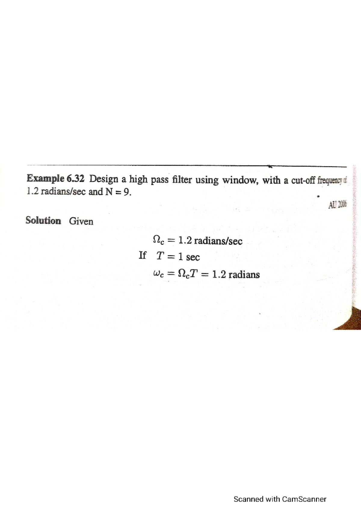 FIR imp 2 - NOTES ON DIGITAL SIGNAL PROCESSING - Example 6 Design a ...