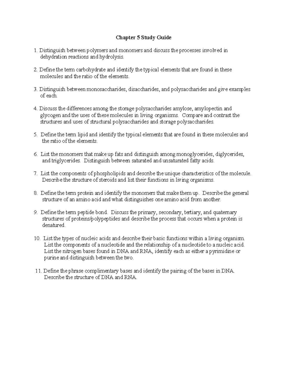 Biology 101: Chapter 5 Study Guide on Macromolecules - Studocu