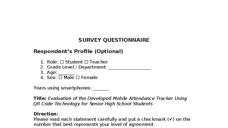 Evaluation of Mobile Attendance Tracker for SHS Students (Survey) - Studocu