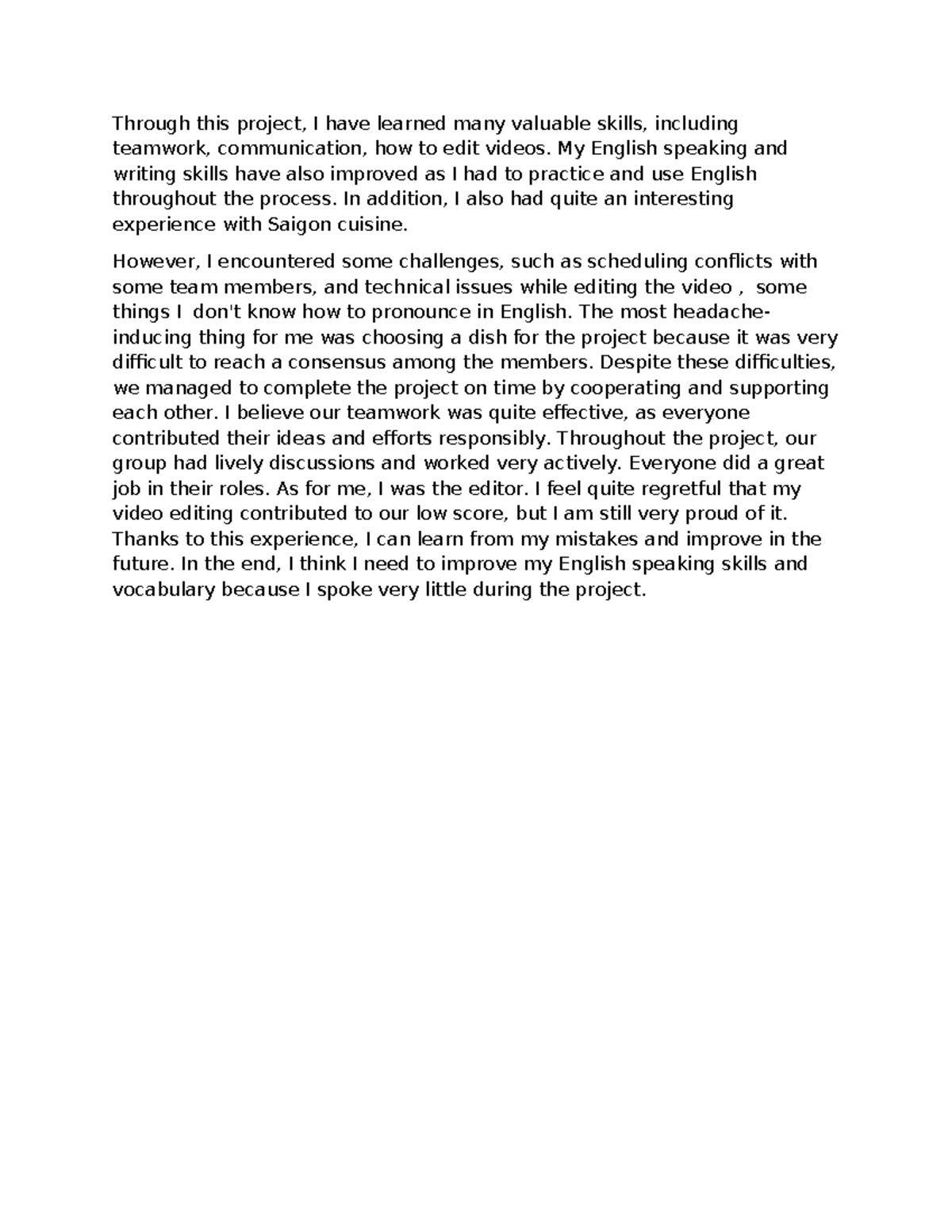 Reflection Project: Tasting Saigon - Skills & Challenges (ENG 101 ...