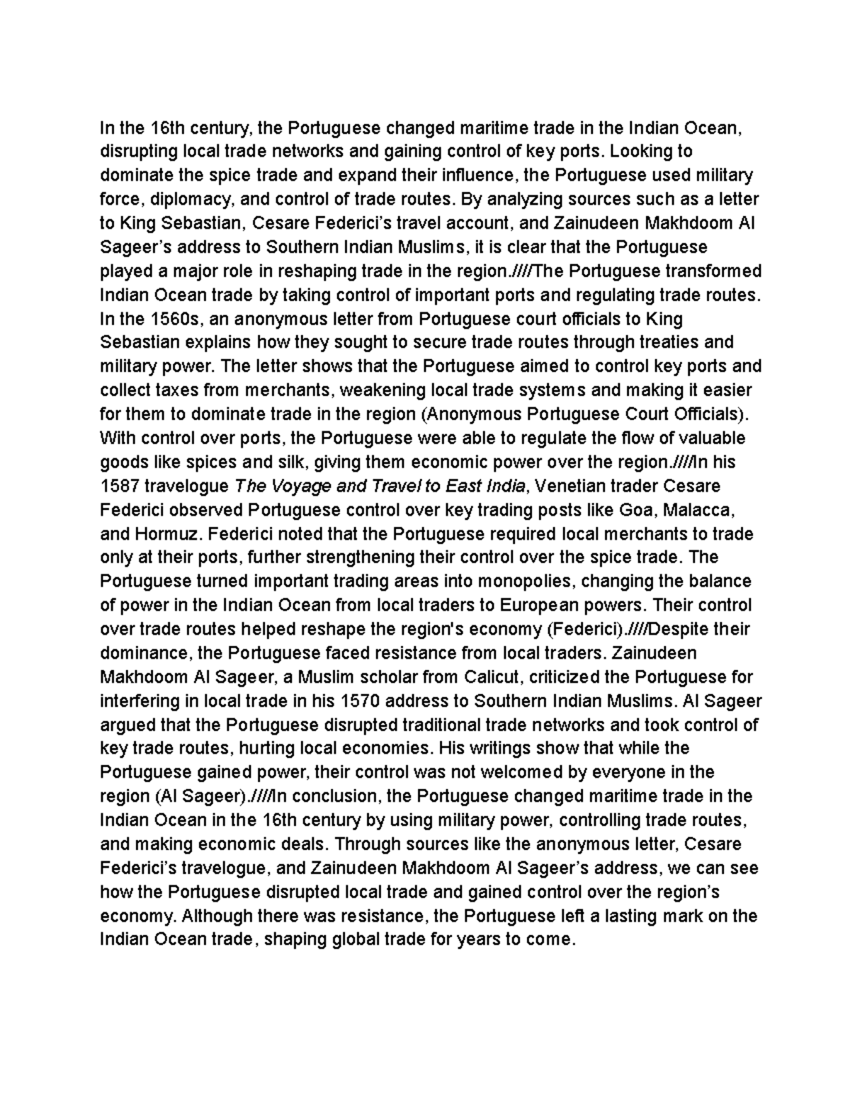 AP World History DBQ: Portuguese Influence on Indian Ocean Trade - Studocu