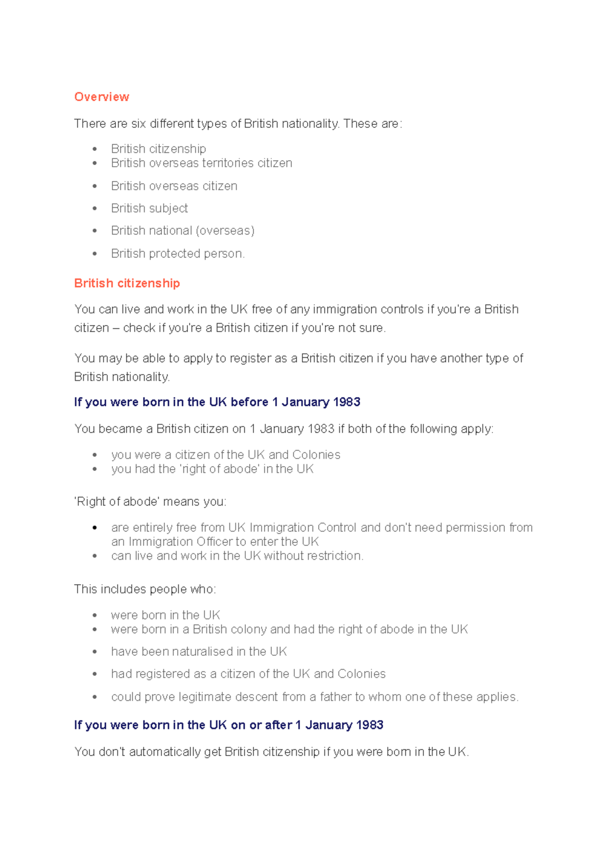 Types of British Nationality: An Overview of Six Categories - Studocu
