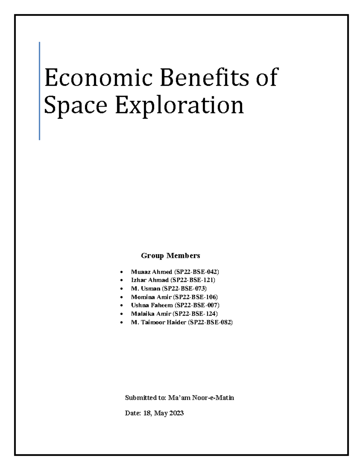 Economic Aspects of Space Exploration: Insights and Implications - Studocu