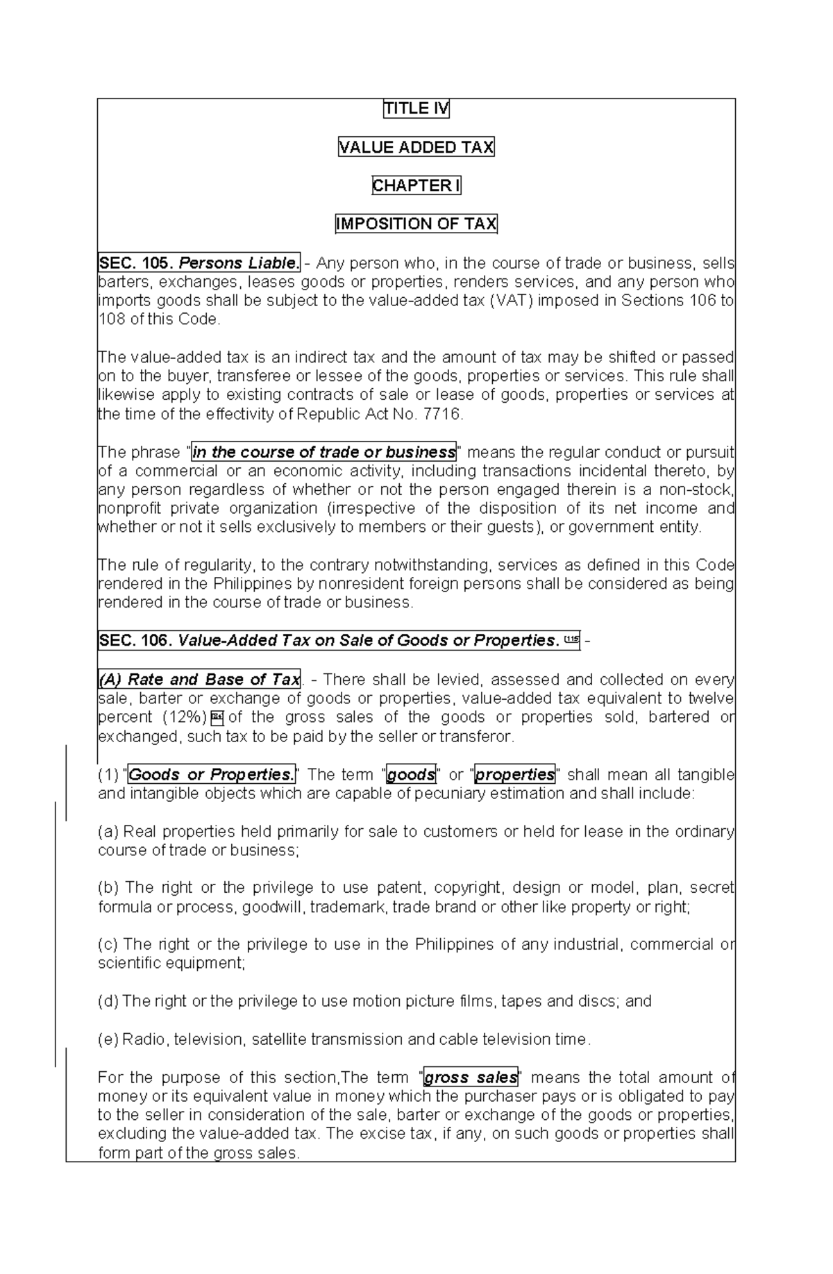 VAT Notes: Title IV Value Added Tax - Chapter I Overview and Key ...