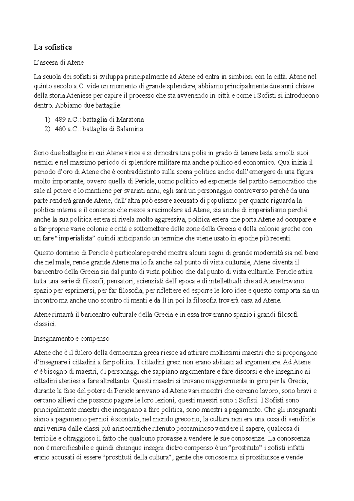 La Sofistica ad Atene: Storia e Influenza dei Sofisti - Studocu