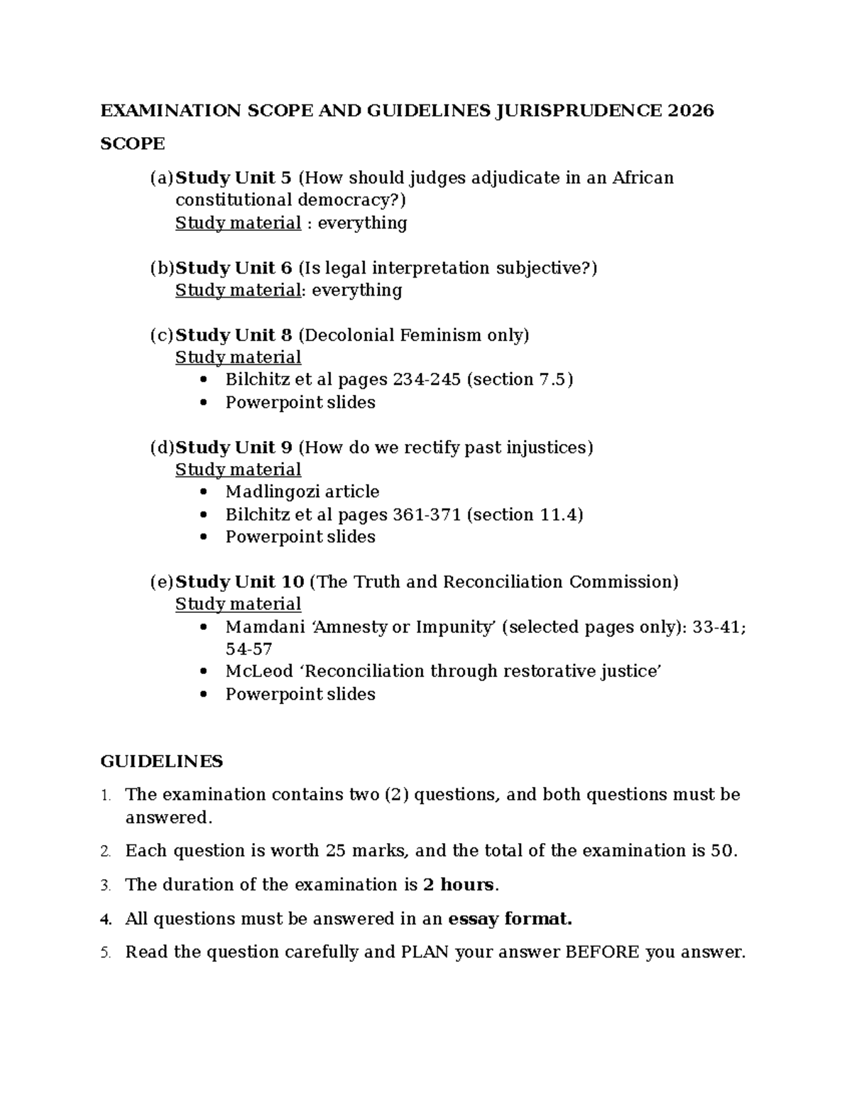 JURISPRUDENCE 2026 EXAMINATION SCOPE AND GUIDELINES - Studocu