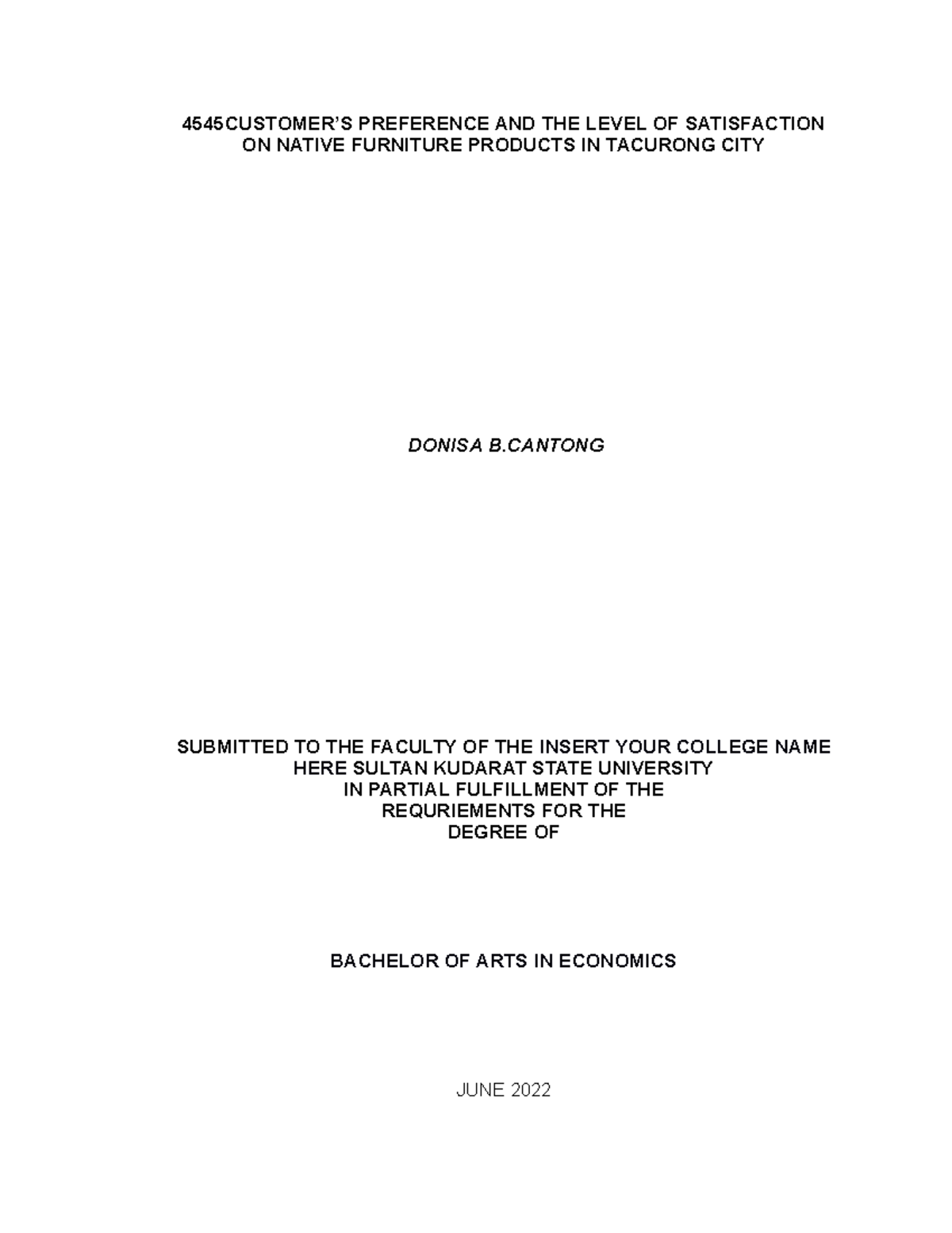 Cantong-thesis - research - 4545CUSTOMER’S PREFERENCE AND THE LEVEL OF ...