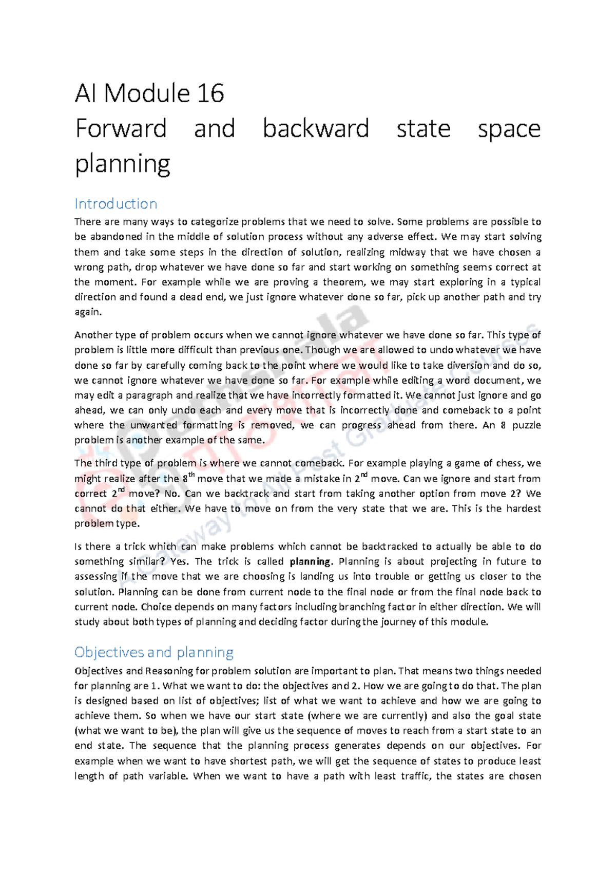 AI 16: Forward and Backward State Space Planning in AI - Studocu