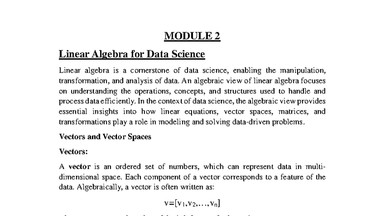 MTECH 2023: Module 2 - Linear Algebra in Data Science Notes - Studocu