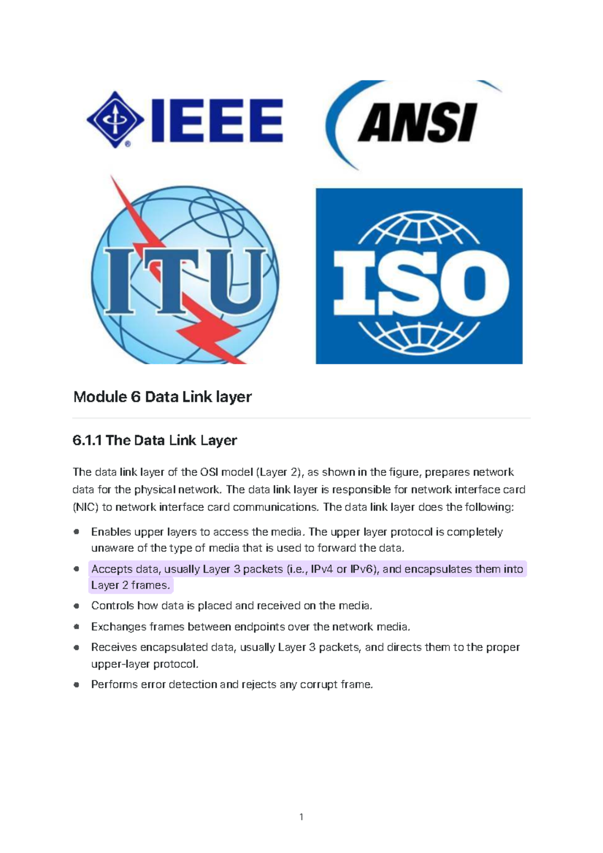 Module 6 Data Link Layer Module 6 Data Link Layer 6 1 The Data Link