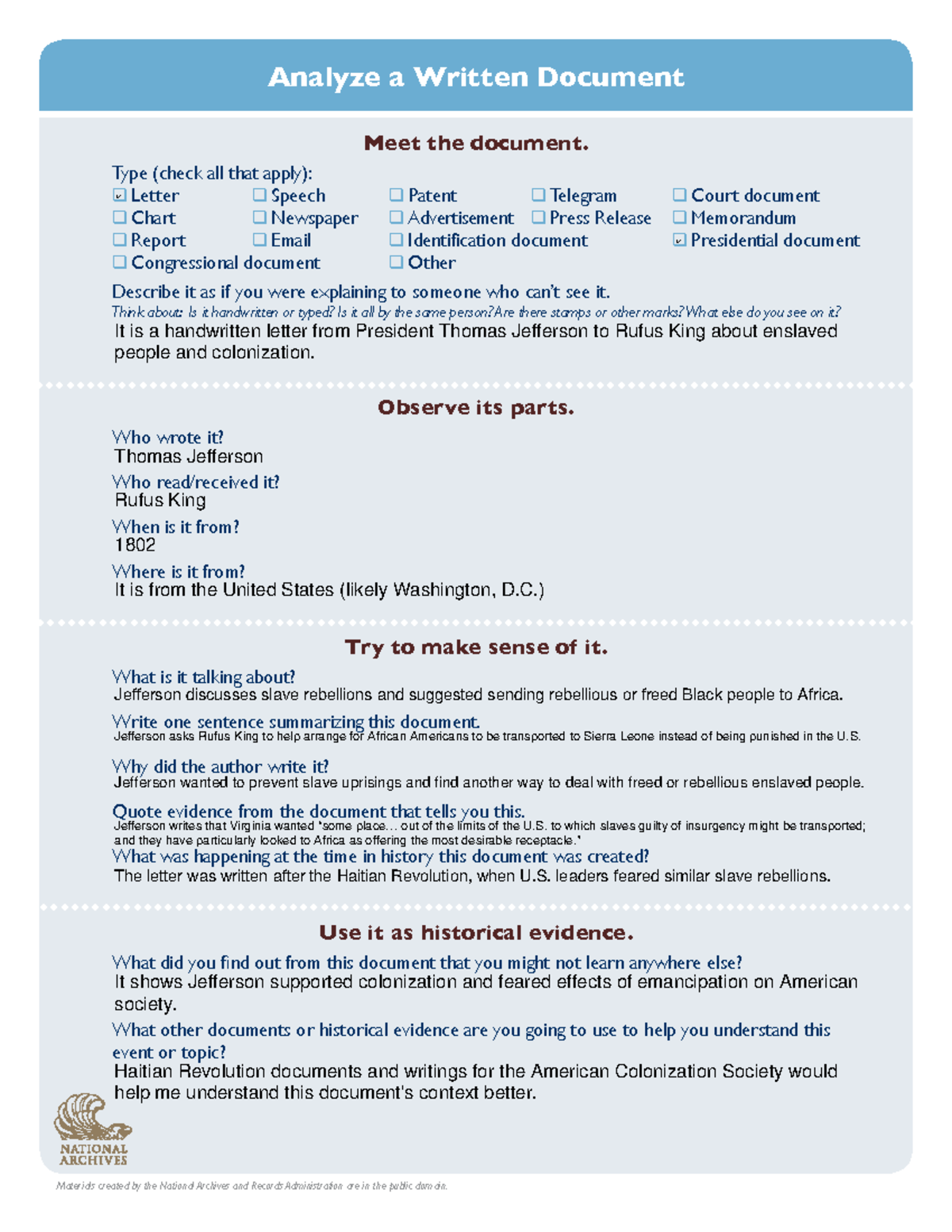 APUS 101 - Analyzing Jefferson's Letter on Colonization and Slavery ...