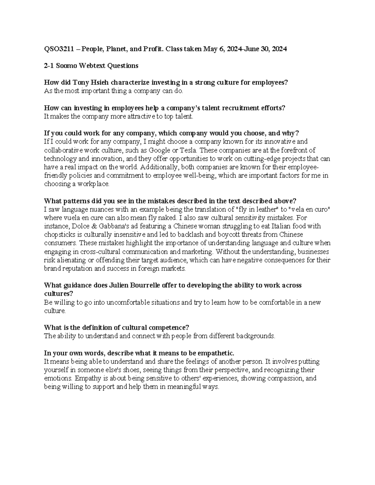 QSO3211 – Soomo Webtext Questions on Culture and Empathy Insights - Studocu
