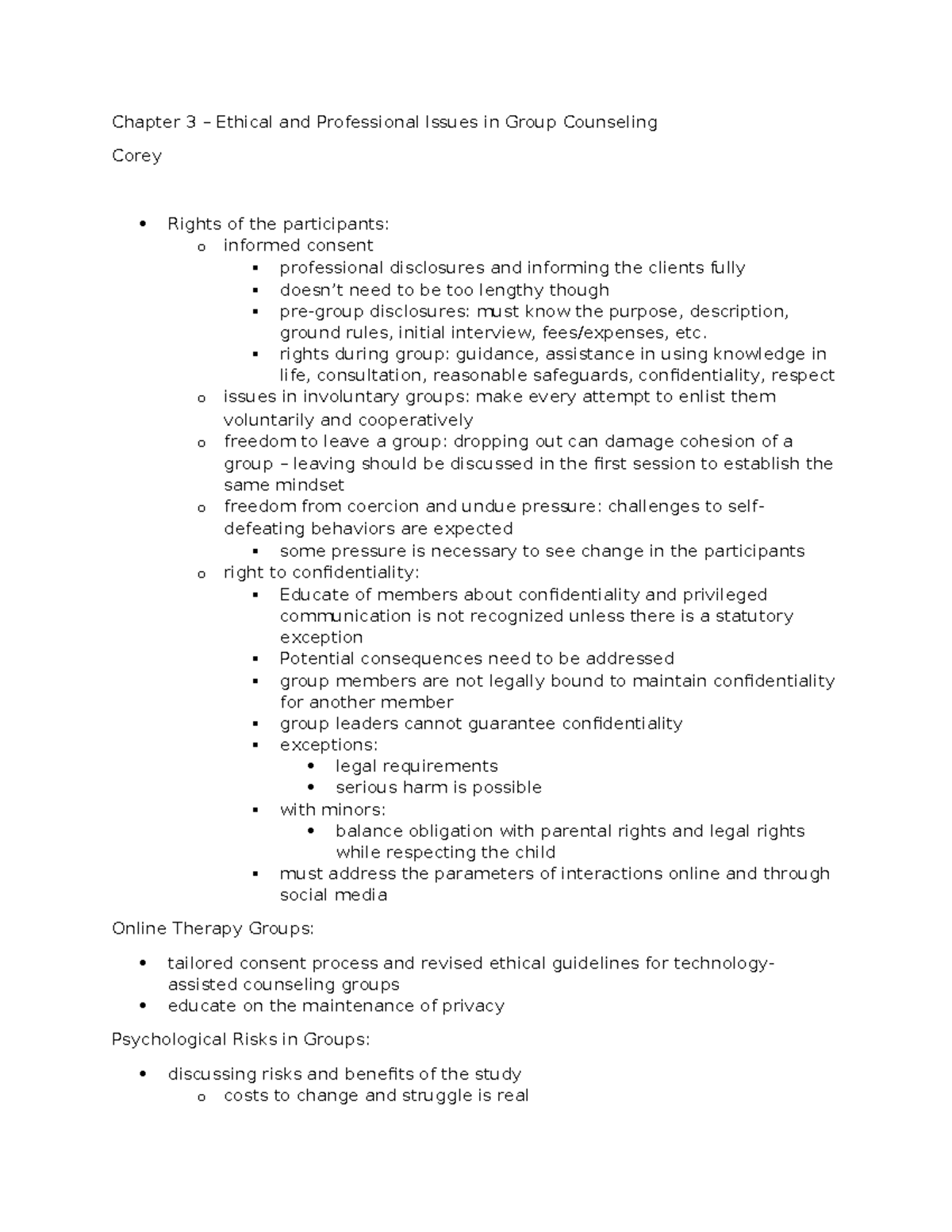 Chapter 3: Ethical & Professional Issues in Group Counseling (Corey ...