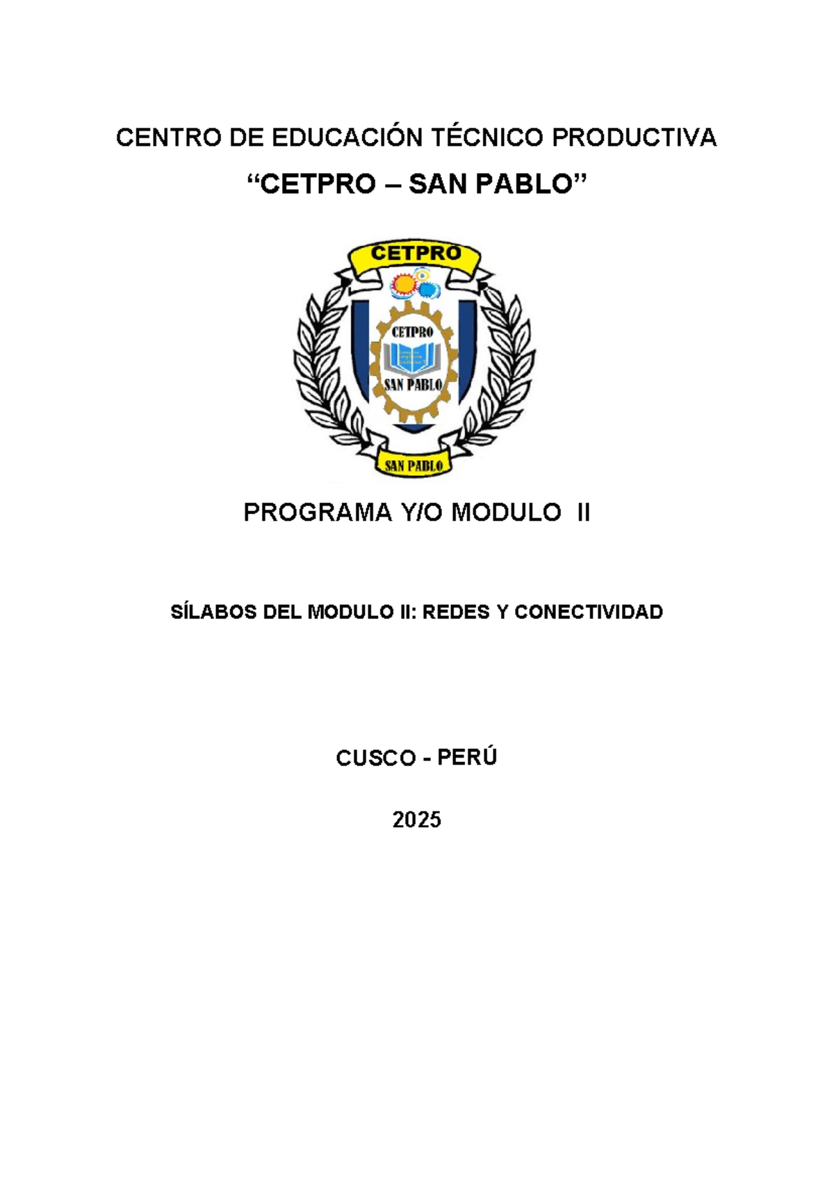 Sílabo Módulo II: Redes y Conectividad - CETPRO 2025 - Studocu