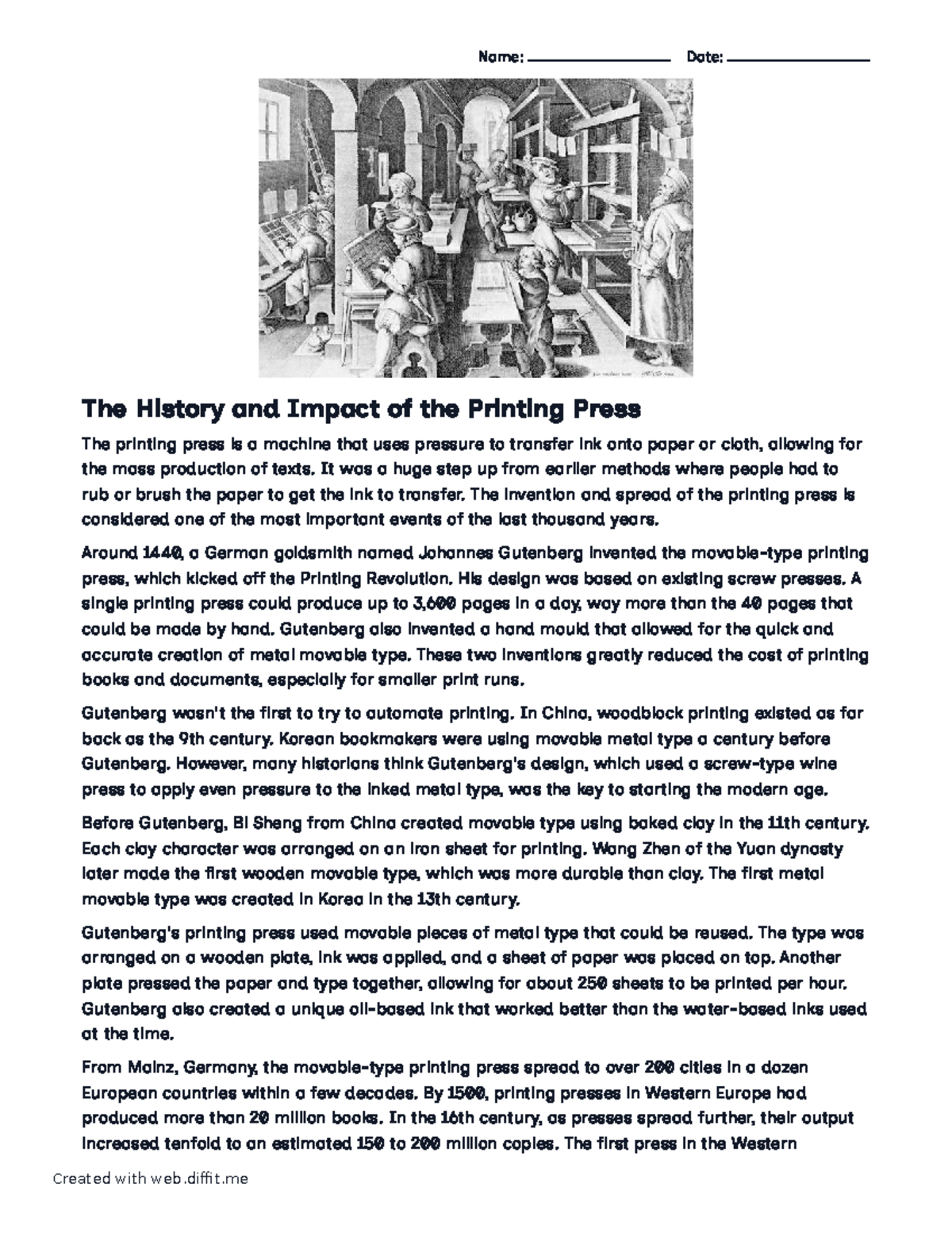 The Printing Press: History and Impact (HIST 101) - Studocu