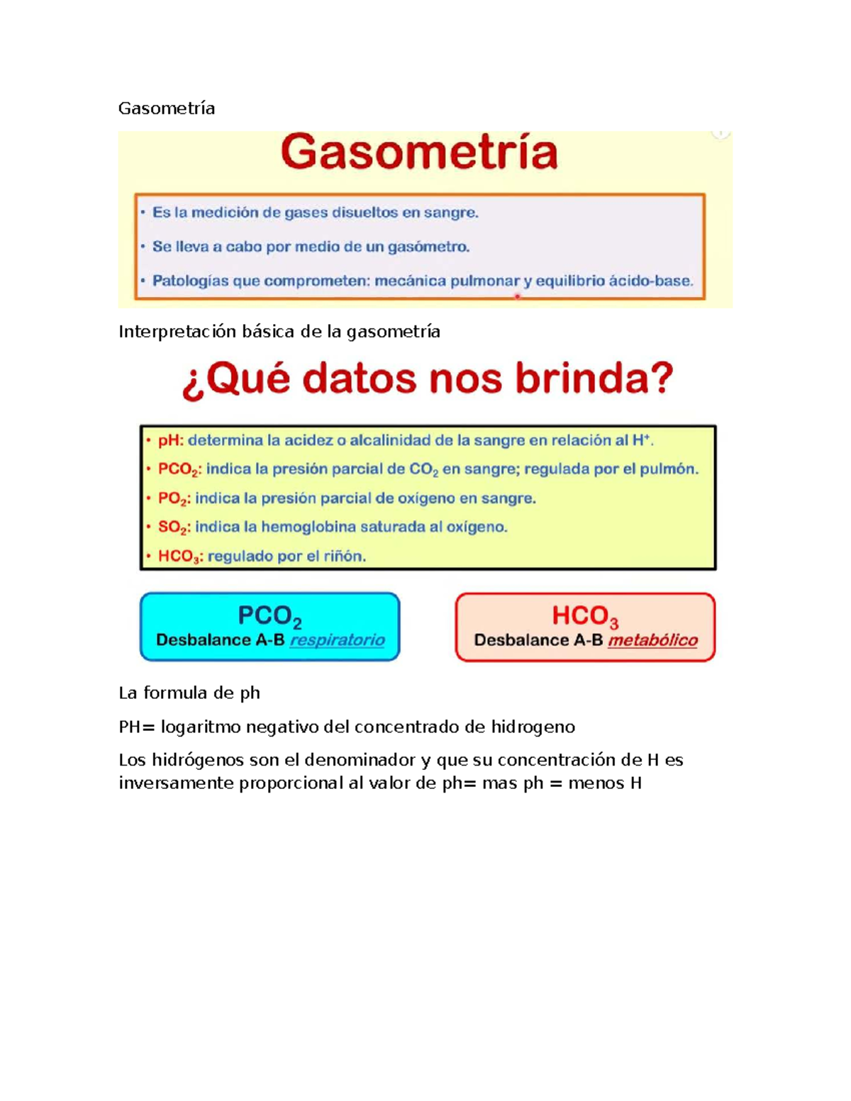 Gasometría - gasometria resumen - Gasometría Interpretación básica de ...