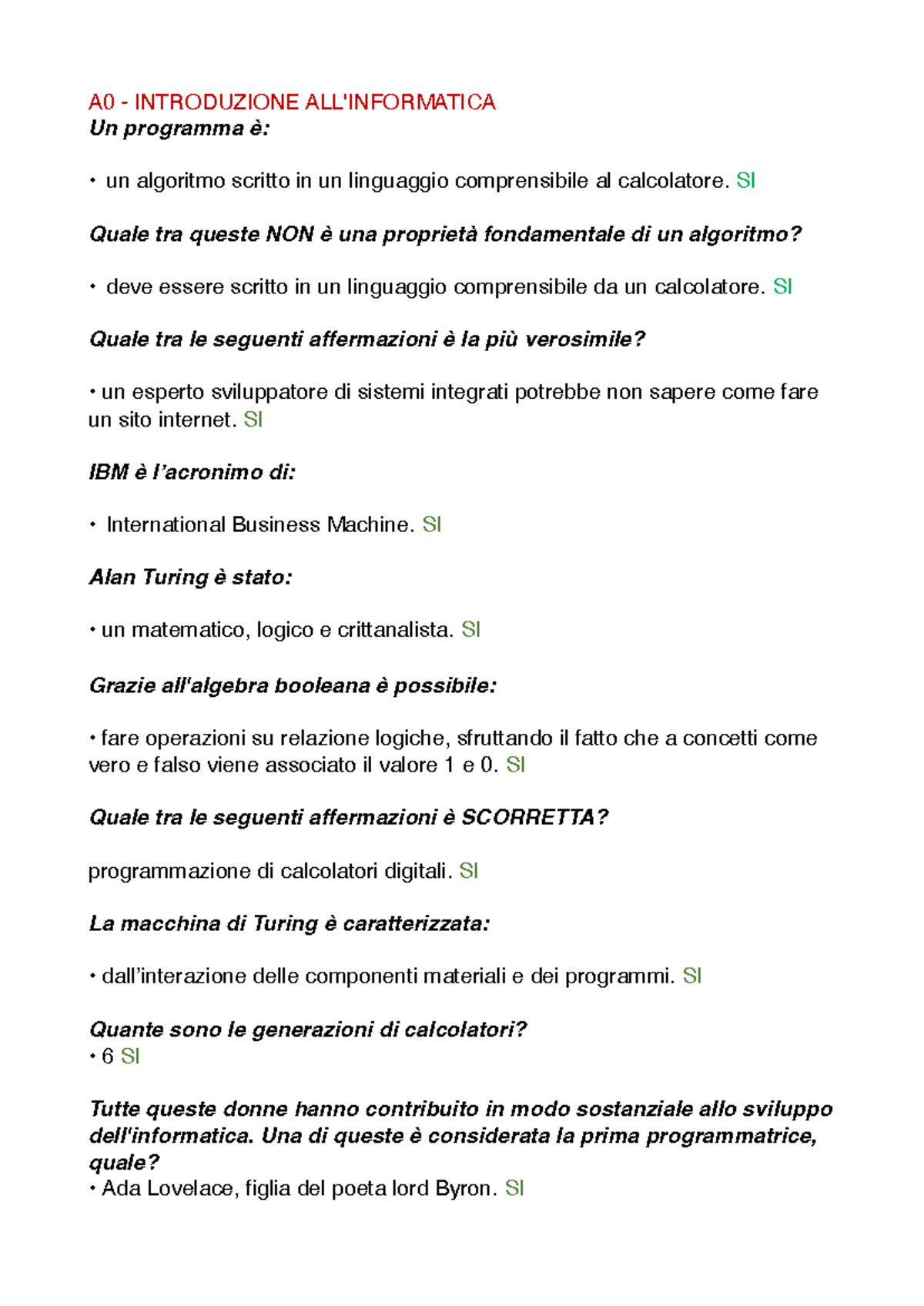 Inf 2026 - Domande e Risposte su Algoritmi e Programmazione - Studocu