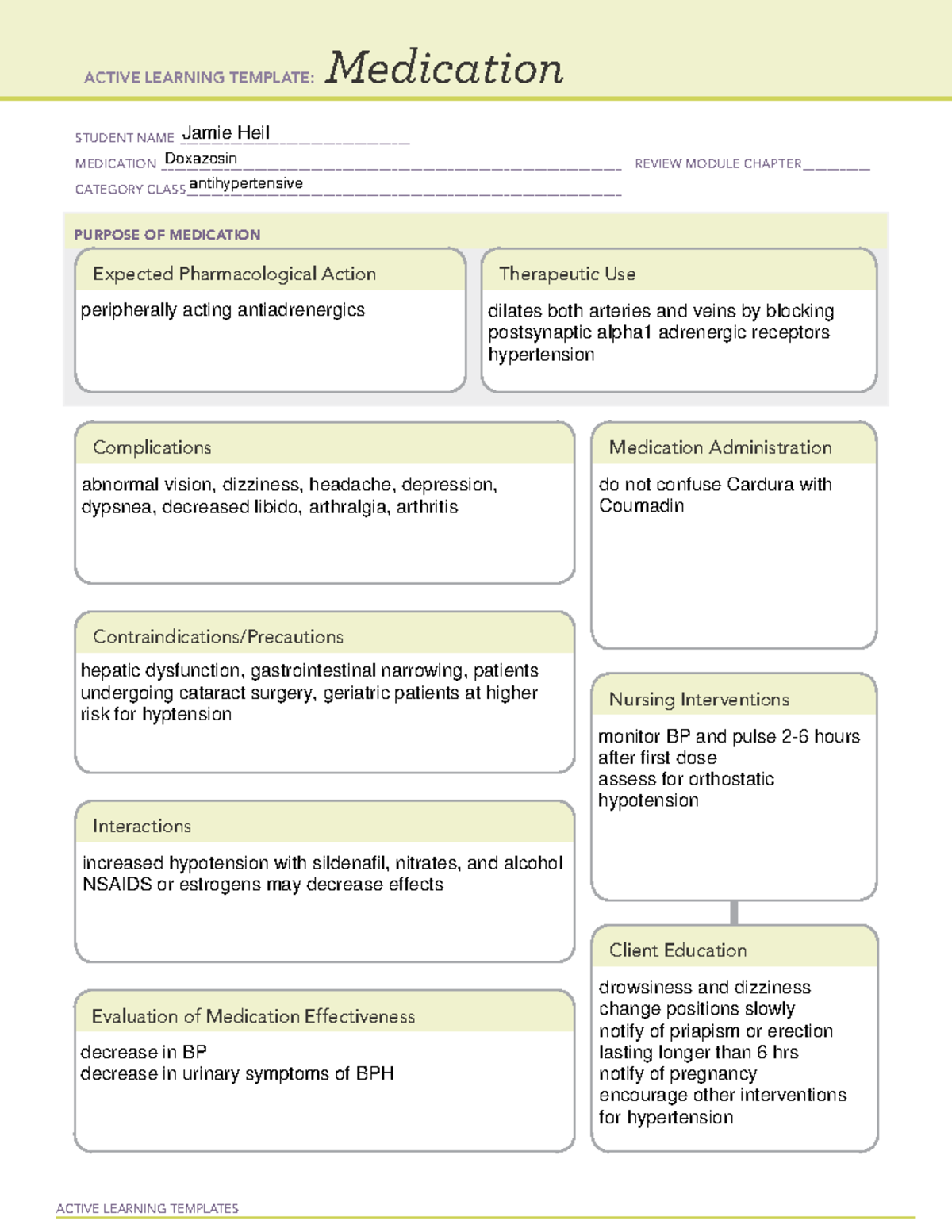 Doxazosin - medication card - ACTIVE LEARNING TEMPLATES Medication ...