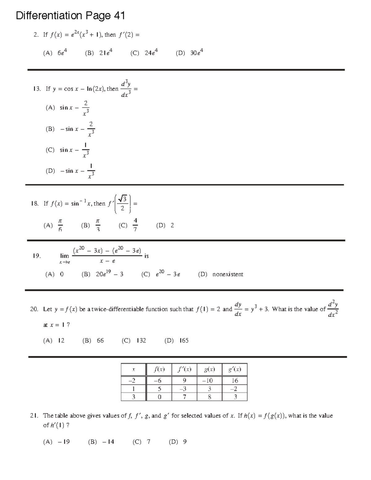 AP Calculus AB Practice Exam: Differentiation Review - Studocu
