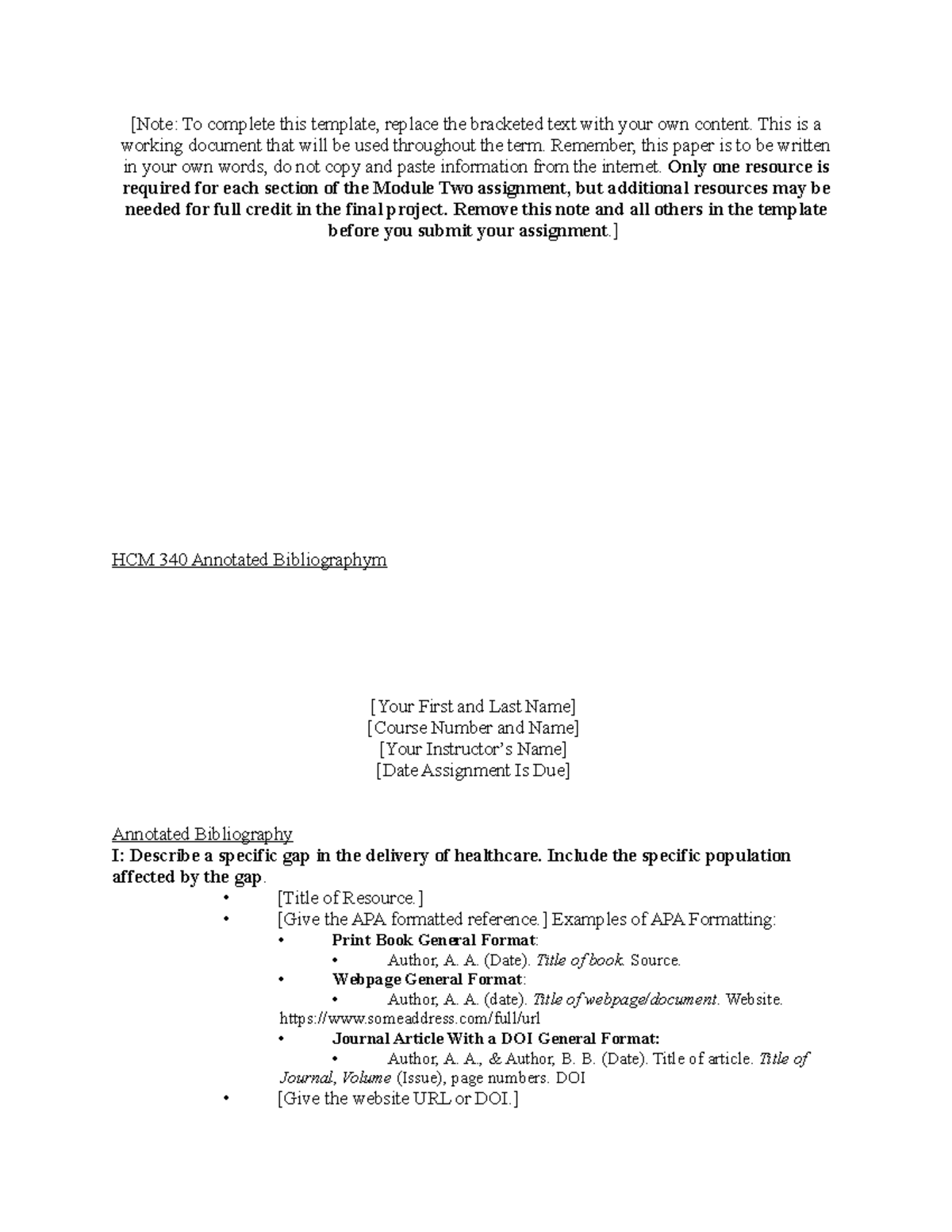 HCM 340 Module Two Annotated Bibliography Guide - Studocu