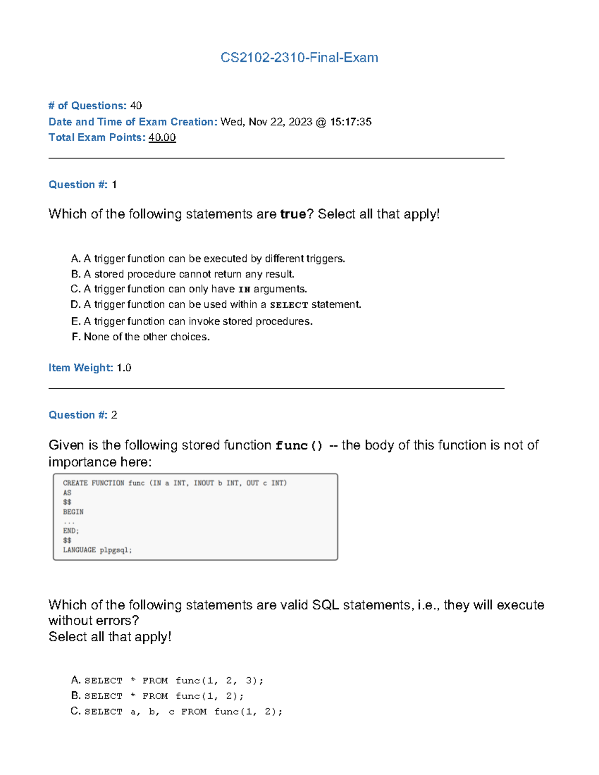 2324SEM 1-CS2102 - Past Exam Questions and Answers - Studocu
