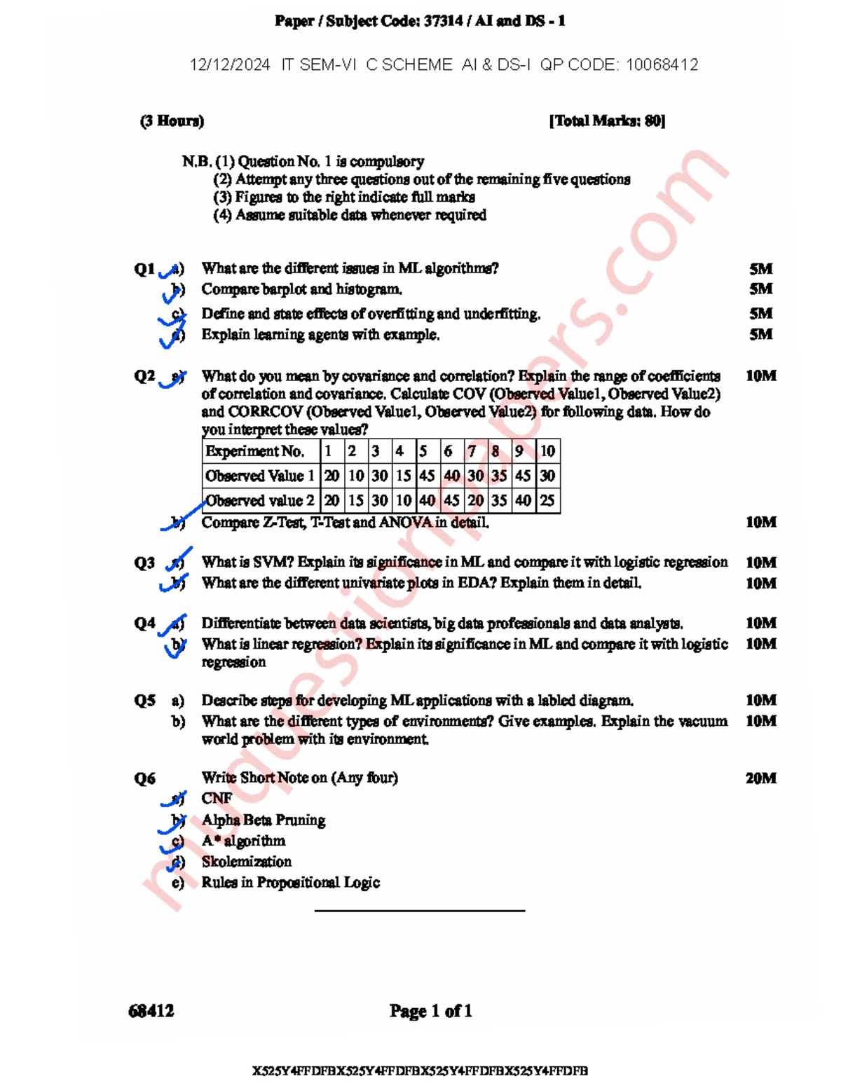 AI and DS 1 Midterm Exam Paper - Code: 37314, QP: 10068412 - Studocu