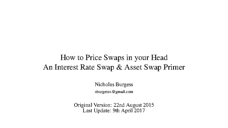 How to Price Swaps in Your Head: An IRS & Asset Swap Guide - Studocu