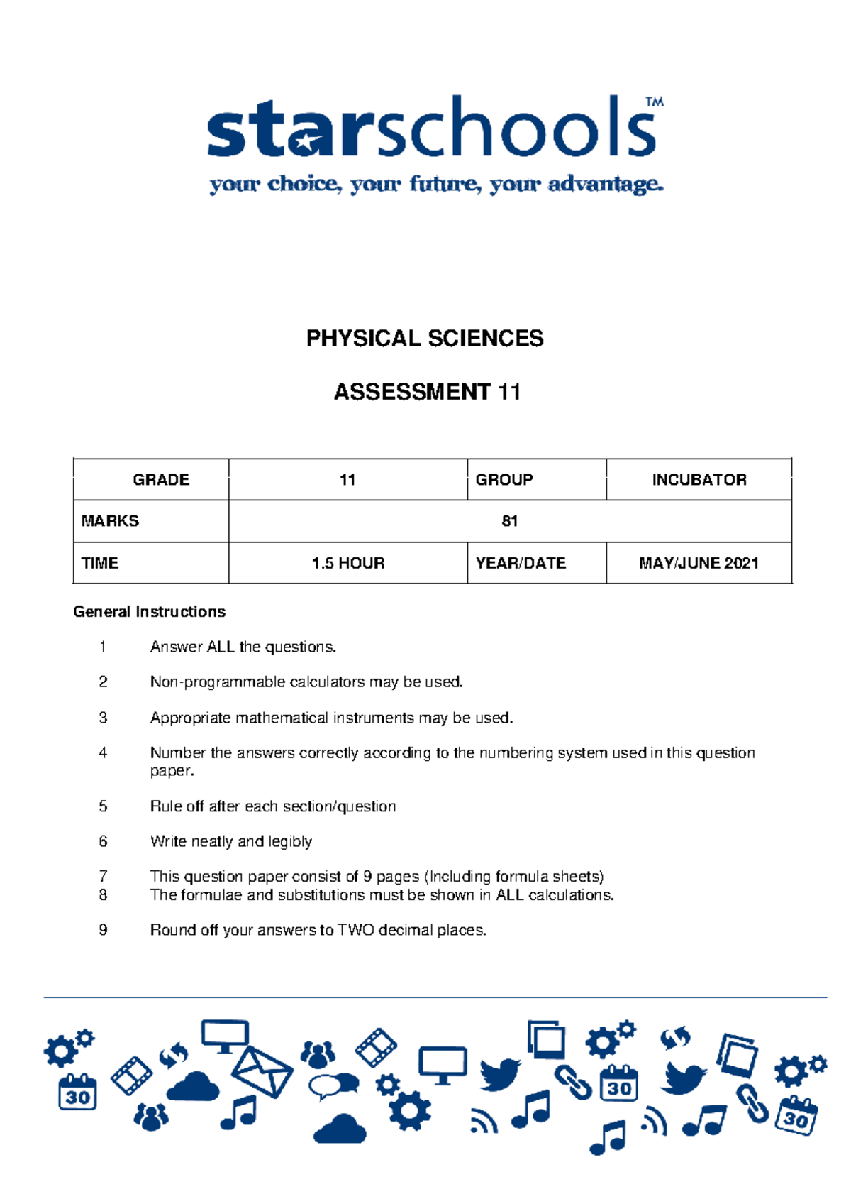 PSC Grade 11 Assessment 2 QP JUN 21 - PHYSICAL SCIENCES ASSESSMENT 11 ...
