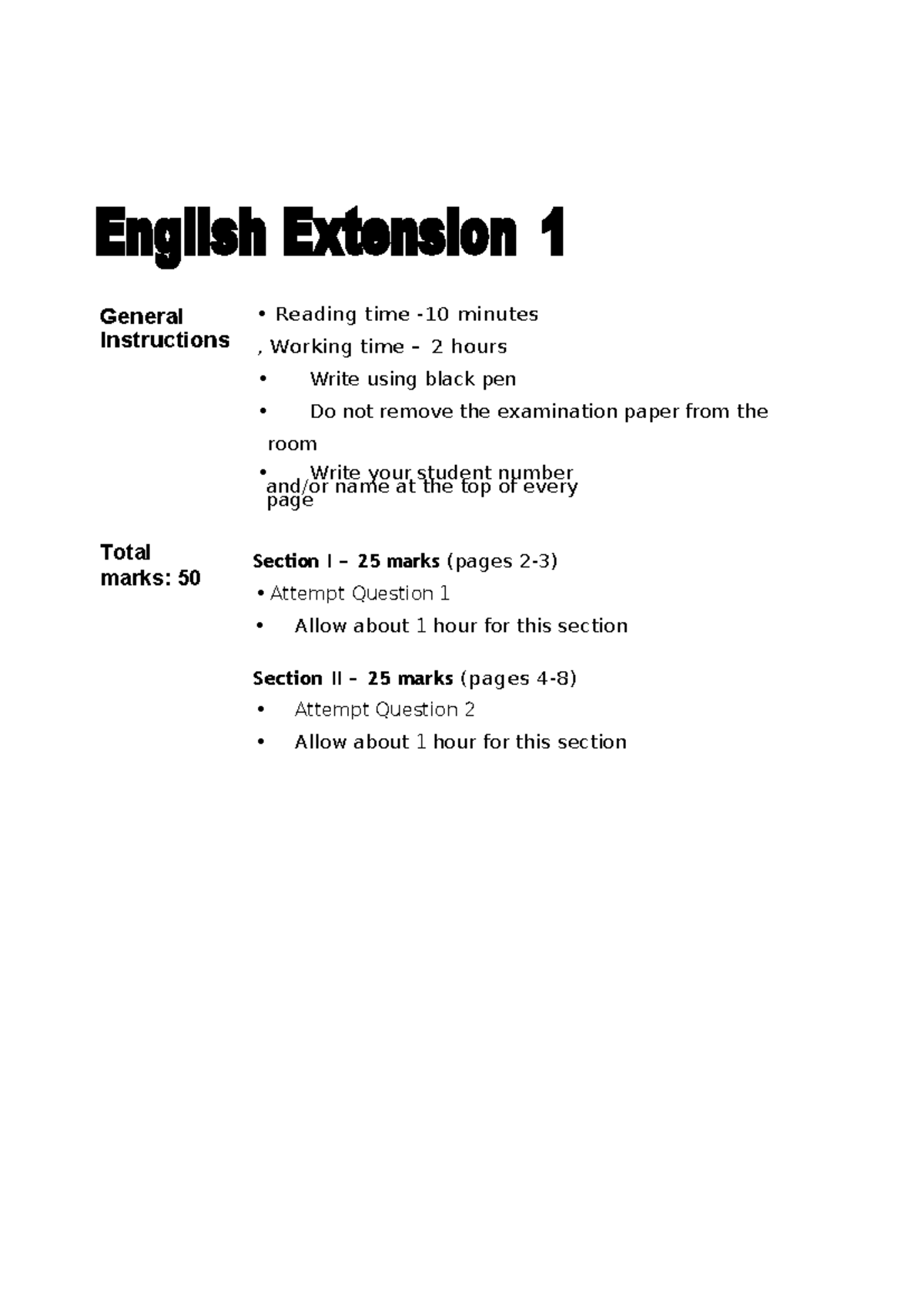Girra EX1 - Practice Past Paper for English Extension 1 Exam - Studocu
