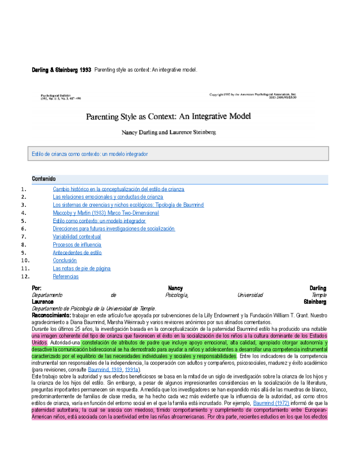 Estilos de Crianza y Contexto: Modelo Integrativo (Darling & Steinberg ...