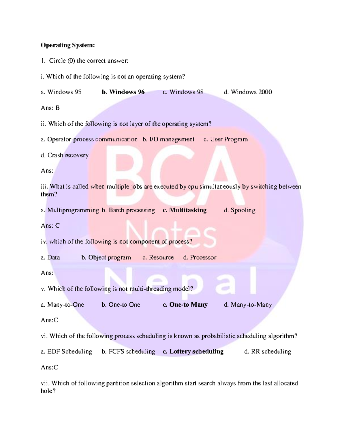 Operating System MCQs with Answersheet - Studocu