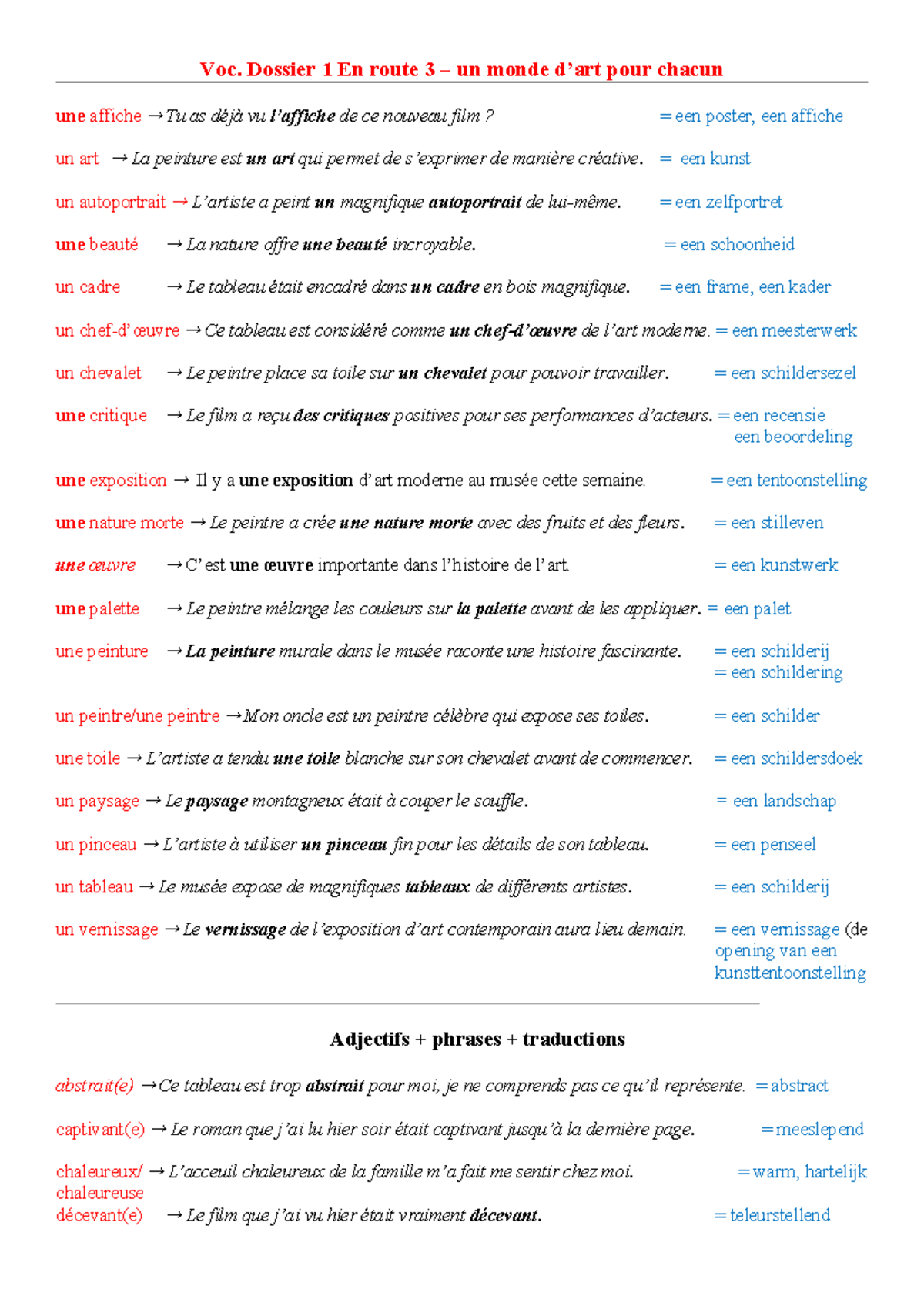 Voc. Dossier 1 En route 3: Un Monde d'Art pour Chacun - Studocu