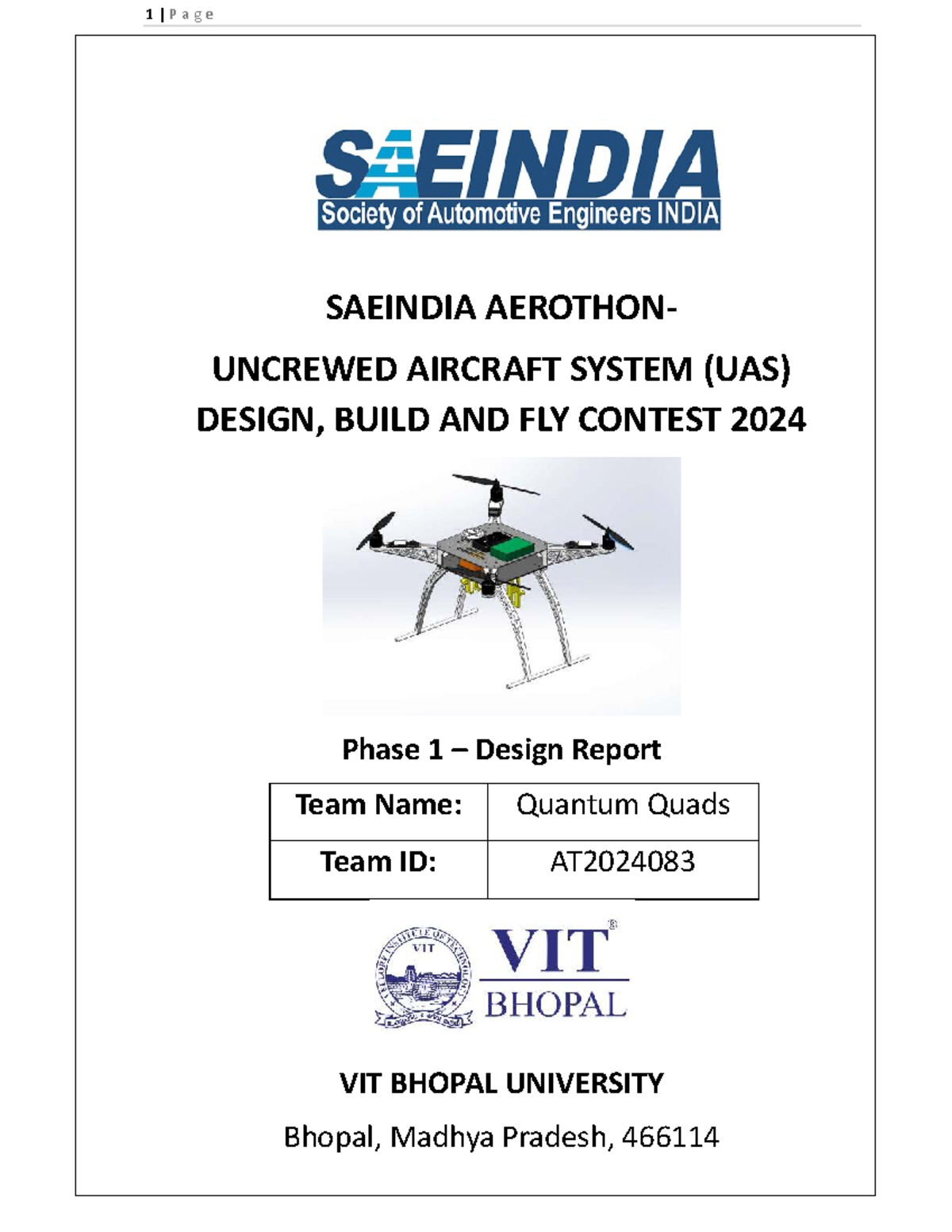 SAEINDIA AEROTHON UAS DESIGN REPORT 2024 - Team Quantum Quads - Studocu