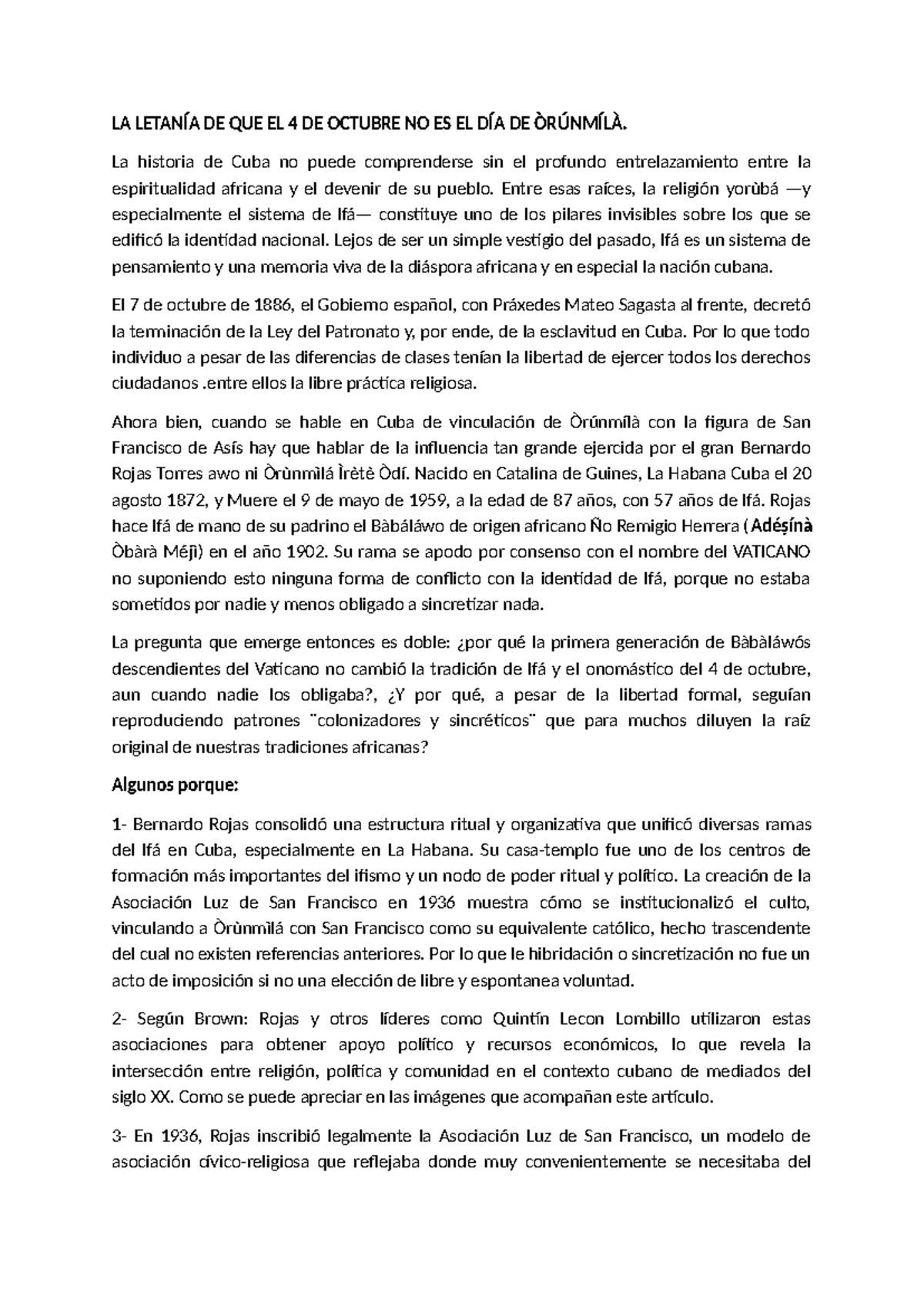 LA LETANÍA DEL 4 DE OCTUBRE Y SU SIGNIFICADO EN IFÁ - Studocu