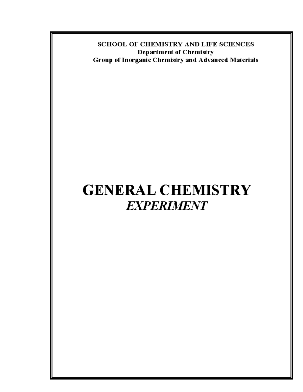 Chemistry 16: General Chemistry Experiment 1 - Introduction to ...