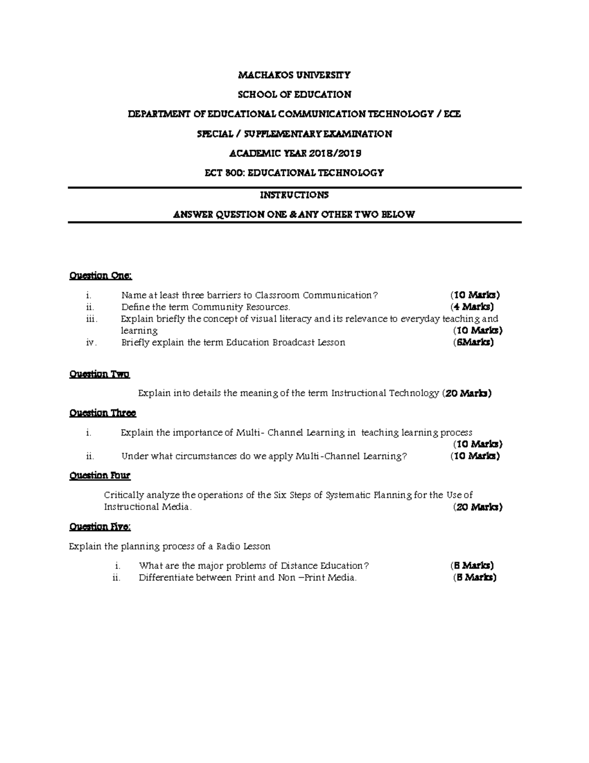 ECT 300: Educational Technology Supplementary Exam Questions - Studocu