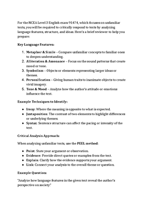 English - 13 (NCEA 3) - National Certificate of Educational Achievement ...
